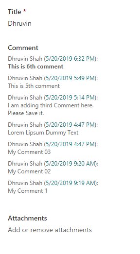Display Appended Comments Version History From SharePoint List On PowerApps
